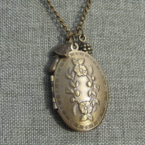 Jewelry | Cottage Inspired Photo Locket Necklace Mushroom And Pinecone ...